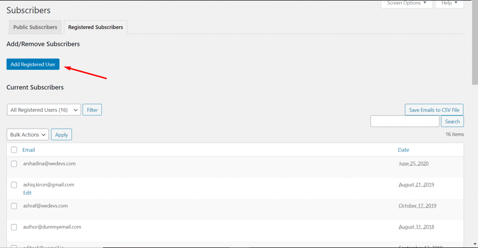 Subscribe2 Registered Subscribers - weMail