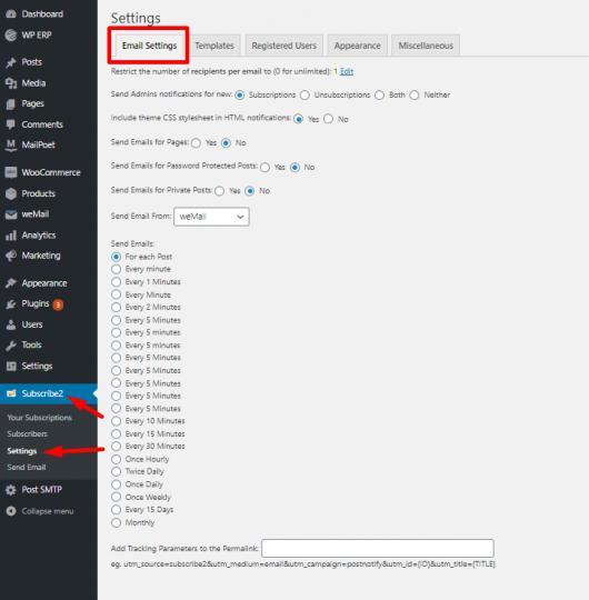 Email Settings of Subscribe2 Plugin - weMail