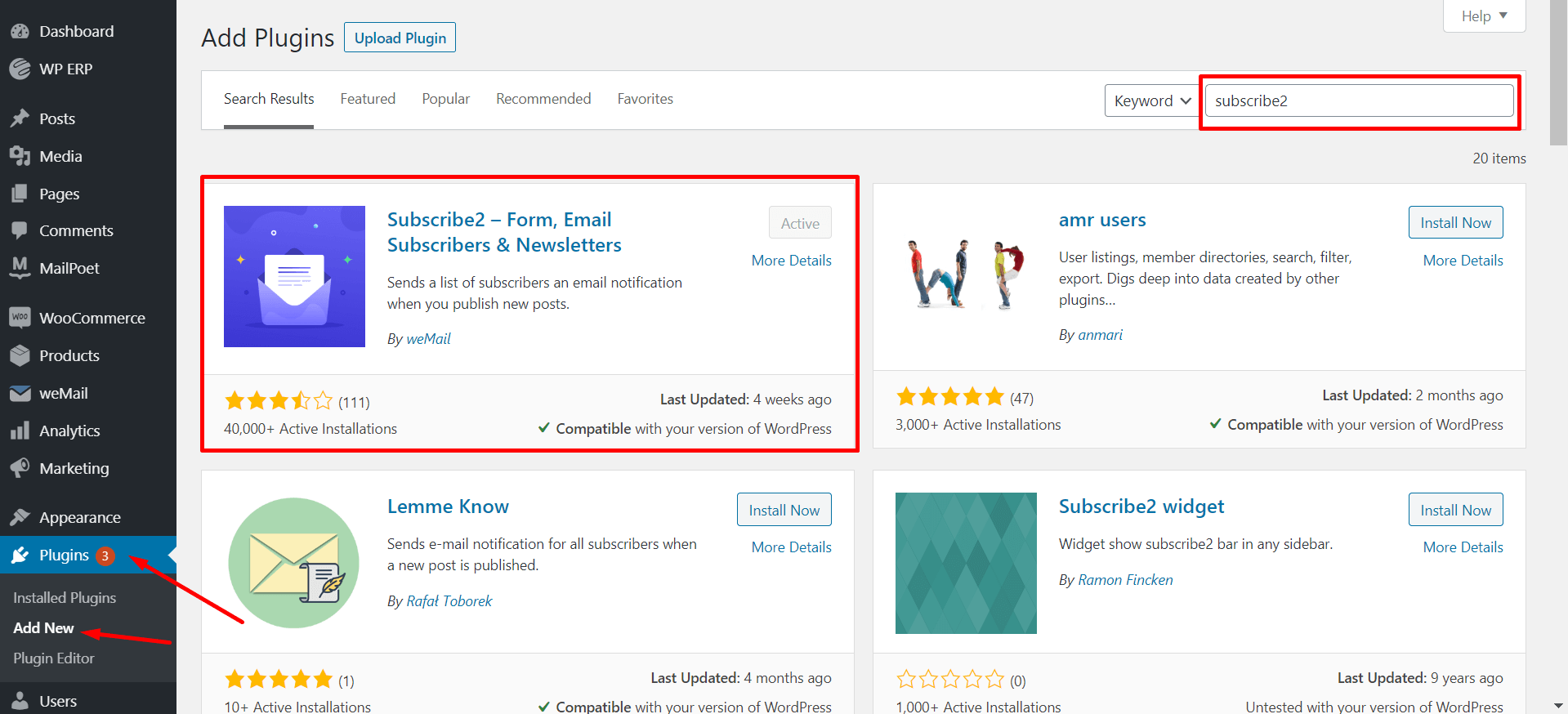 Installation of Subscribe2 Plugin - weMail
