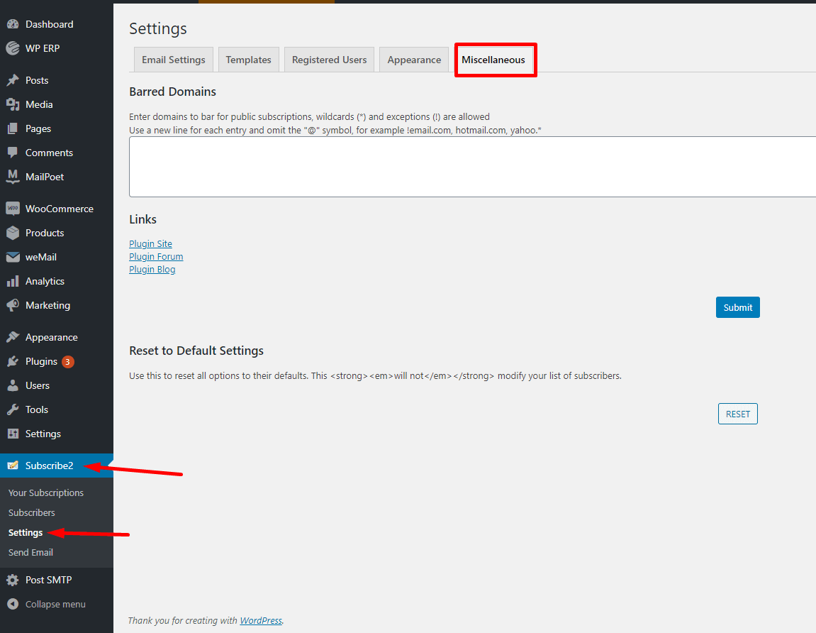 Subscribe2 Miscellaneous: Enter Domains to Bar for Public Subscriptions - weMail