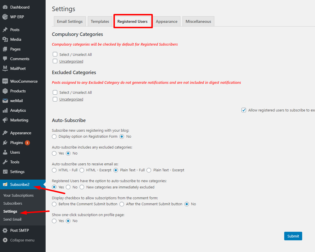 Customizing Registered Users With Subscribe2 Plugin - weMail