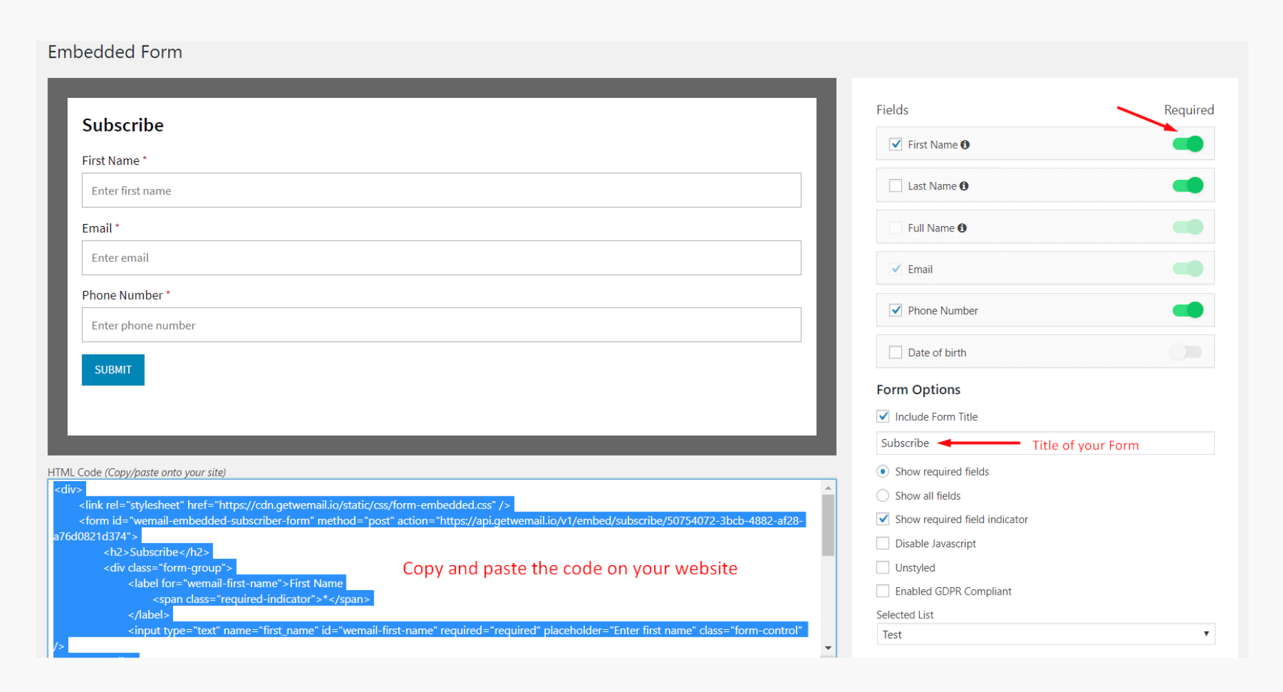 Utilizing Embed Forms - weMail